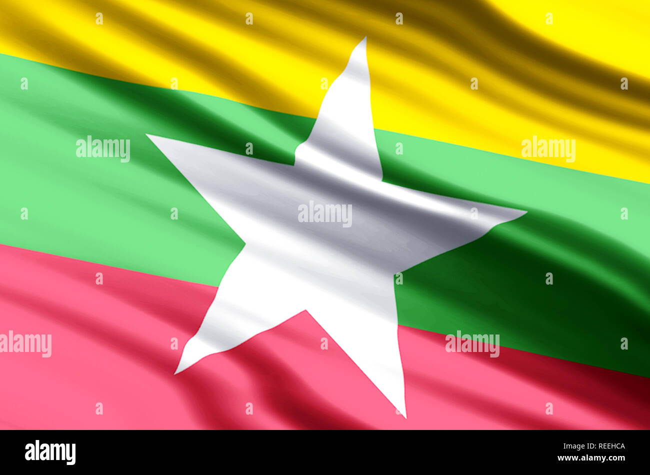 Myanmar waving and closeup flag illustration. Perfect for background or ...