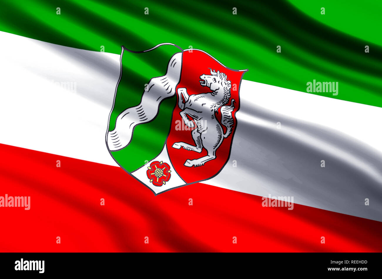 North Rhine-Westphalia waving and closeup flag illustration. Perfect ...
