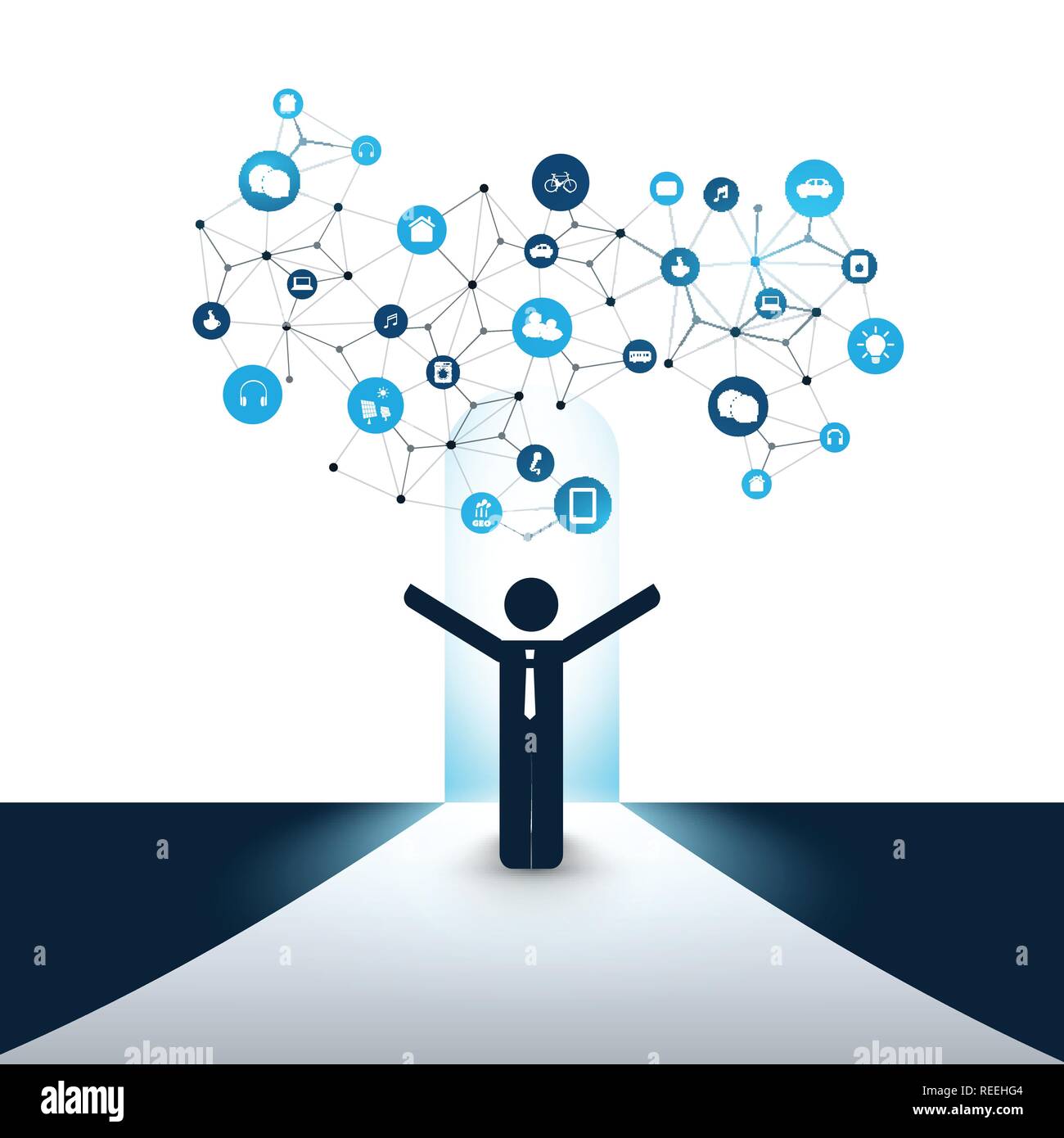 New Possibilities - Business, Solutions Finding, Cloud Computing Design Concept with a Standing ...