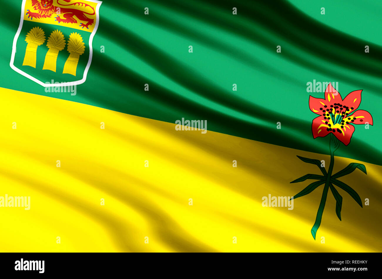 Saskatchewan waving and closeup flag illustration. Perfect for background or texture purposes ...