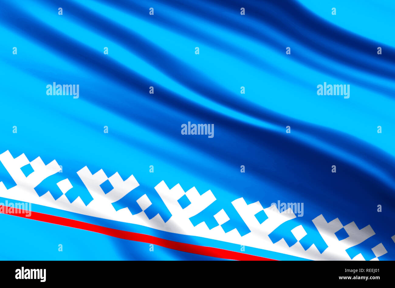 Yamal-Nenets Autonomous District waving and closeup flag illustration ...