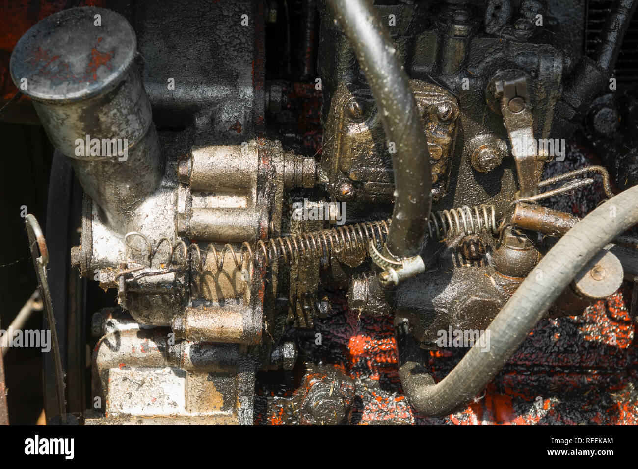 Engine details in perspective. Diesel engine. Motor truck background ...