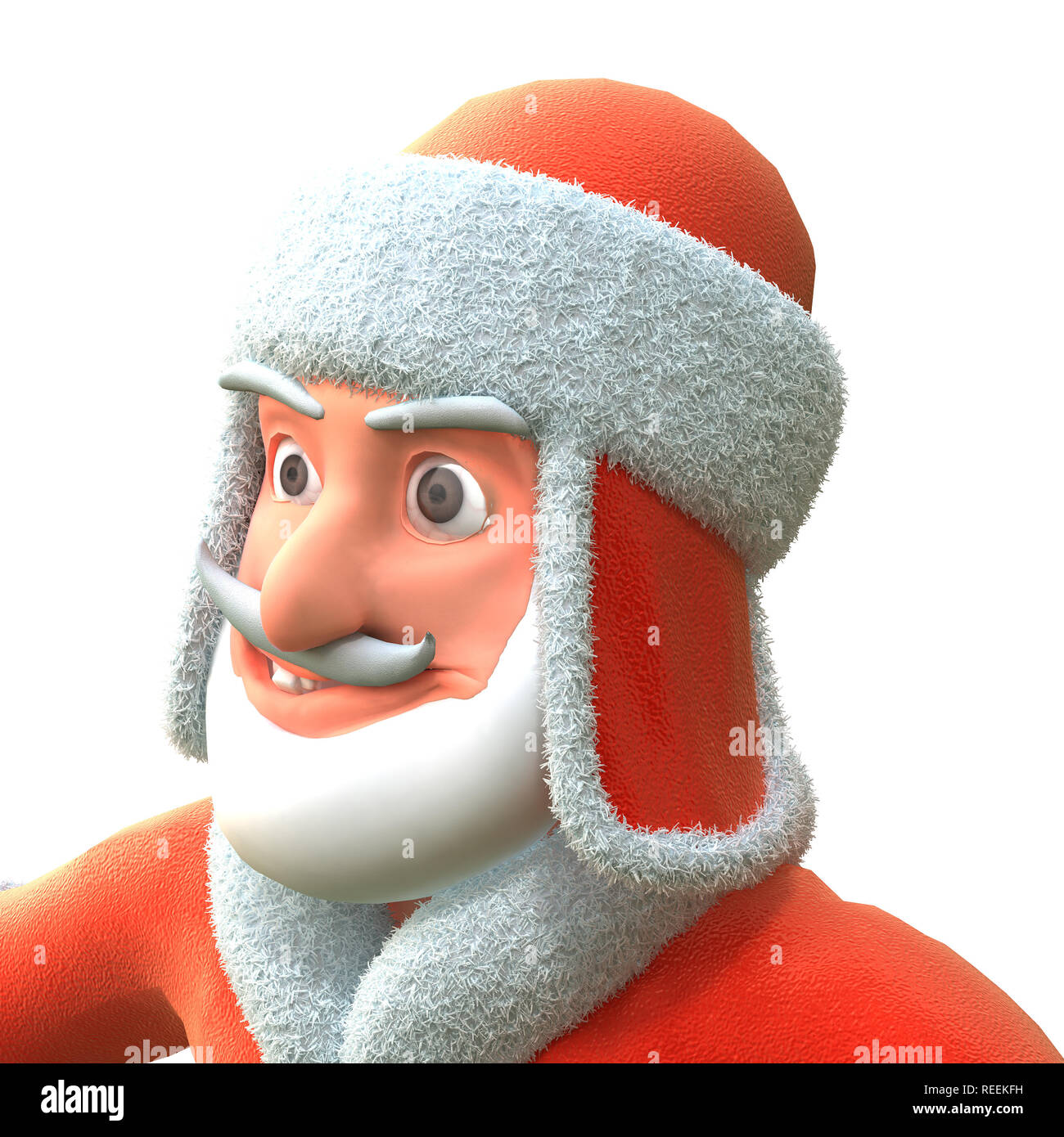 crazy cartoon santa on an isolated white background. 3d illustration ...