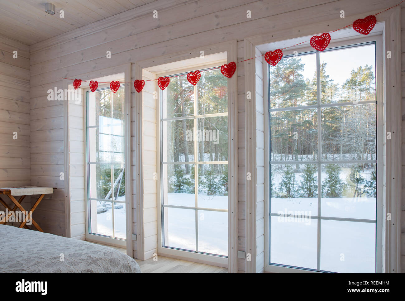 Bright photo studio interior with big window, high ceiling, white ...