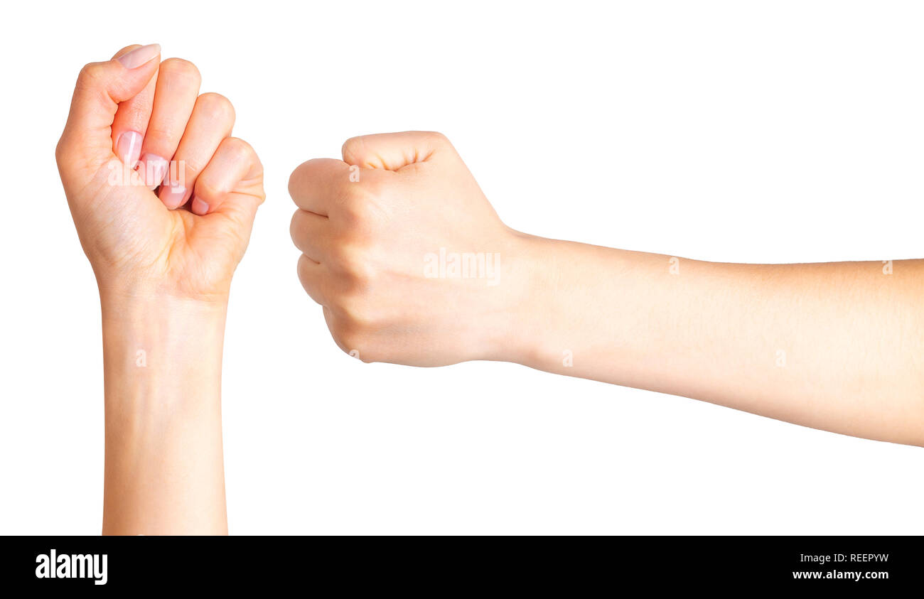 Set of woman clenched fist. Concept of unity, fight or cooperation ...