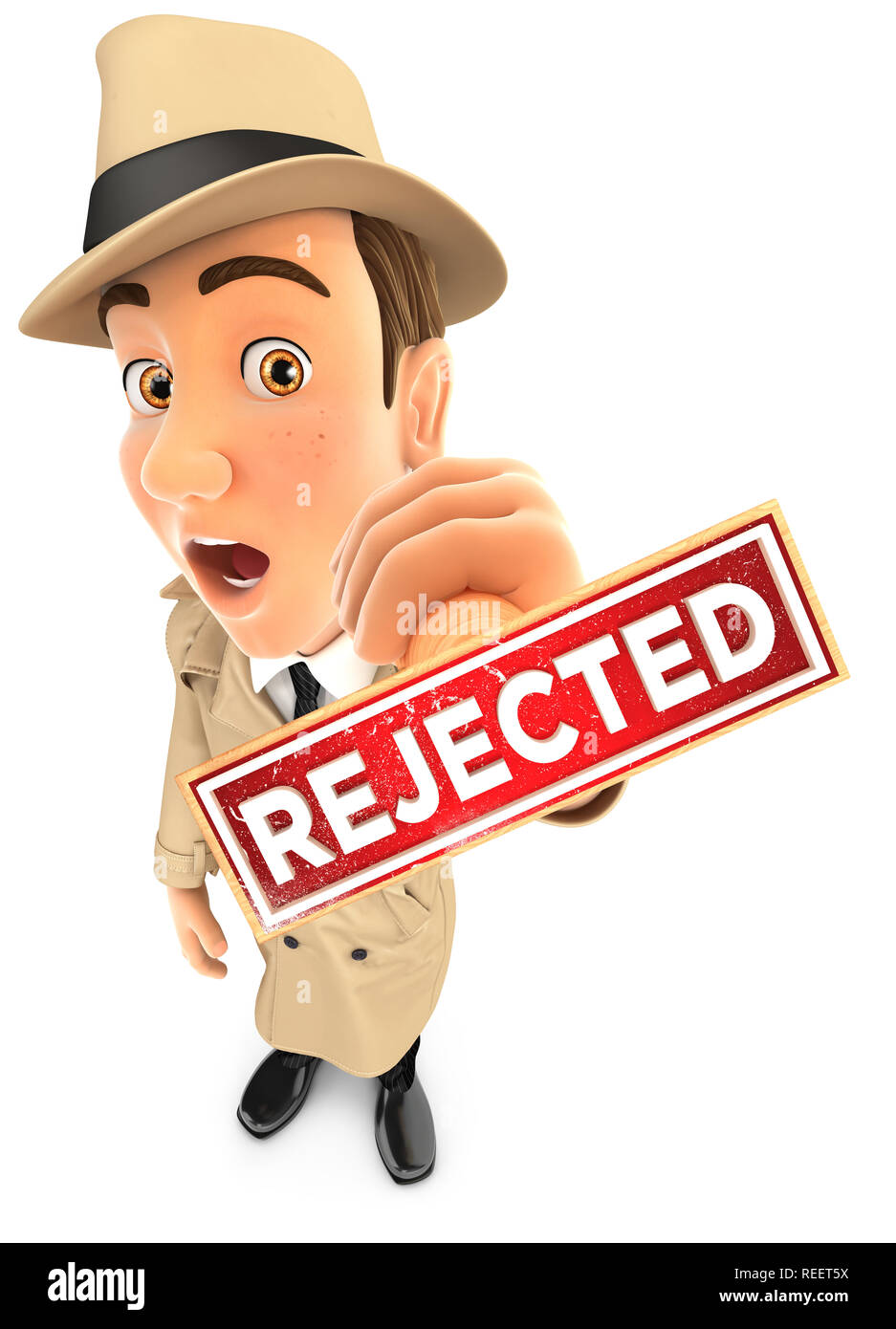 3d detective rejected stamp, illustration with isolated white ...