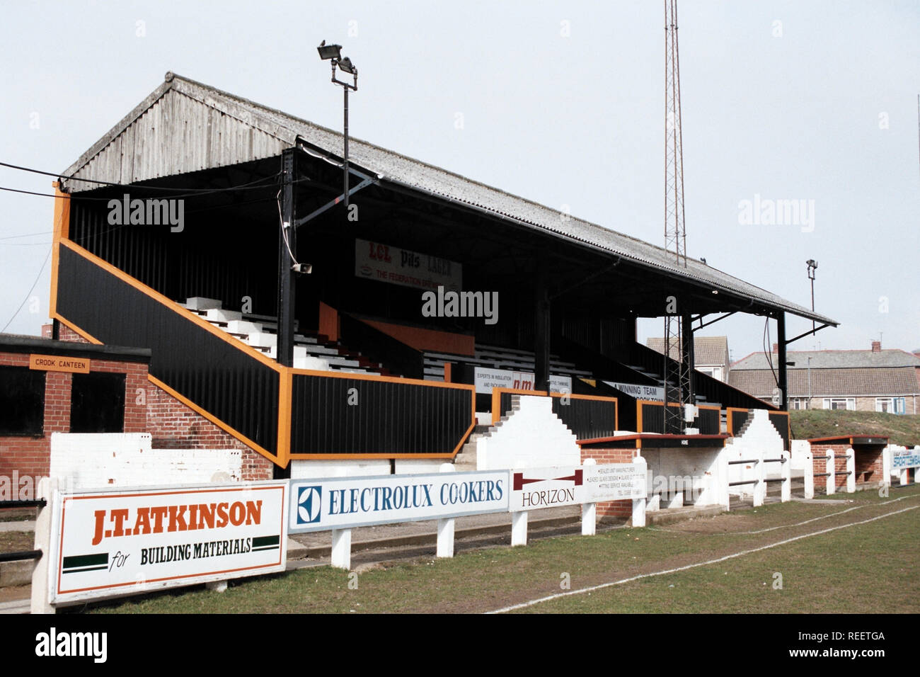 The main stand at Crook Town AFC Football Ground, Millfield Ground ...