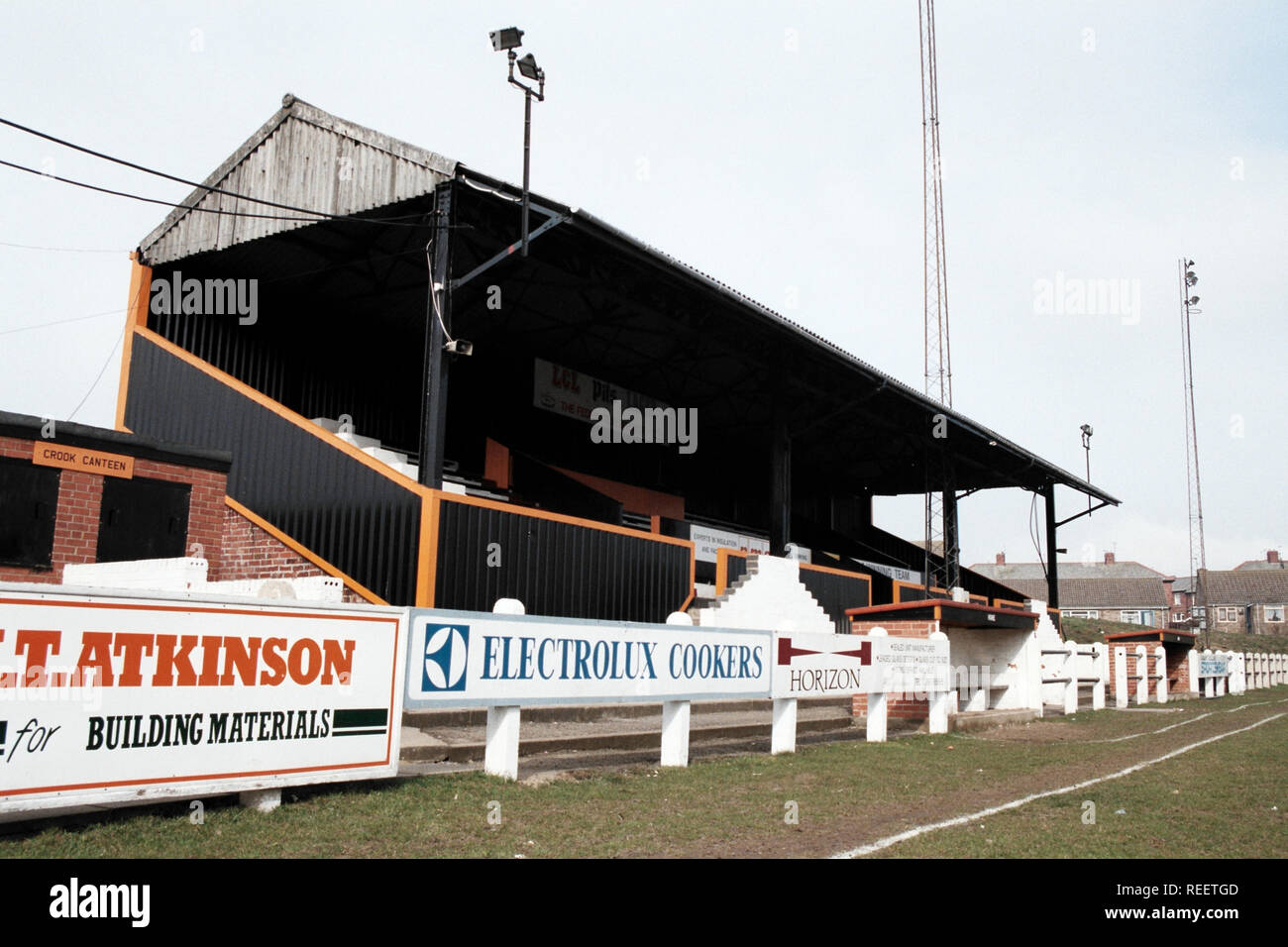 The main stand at Crook Town AFC Football Ground, Millfield Ground ...