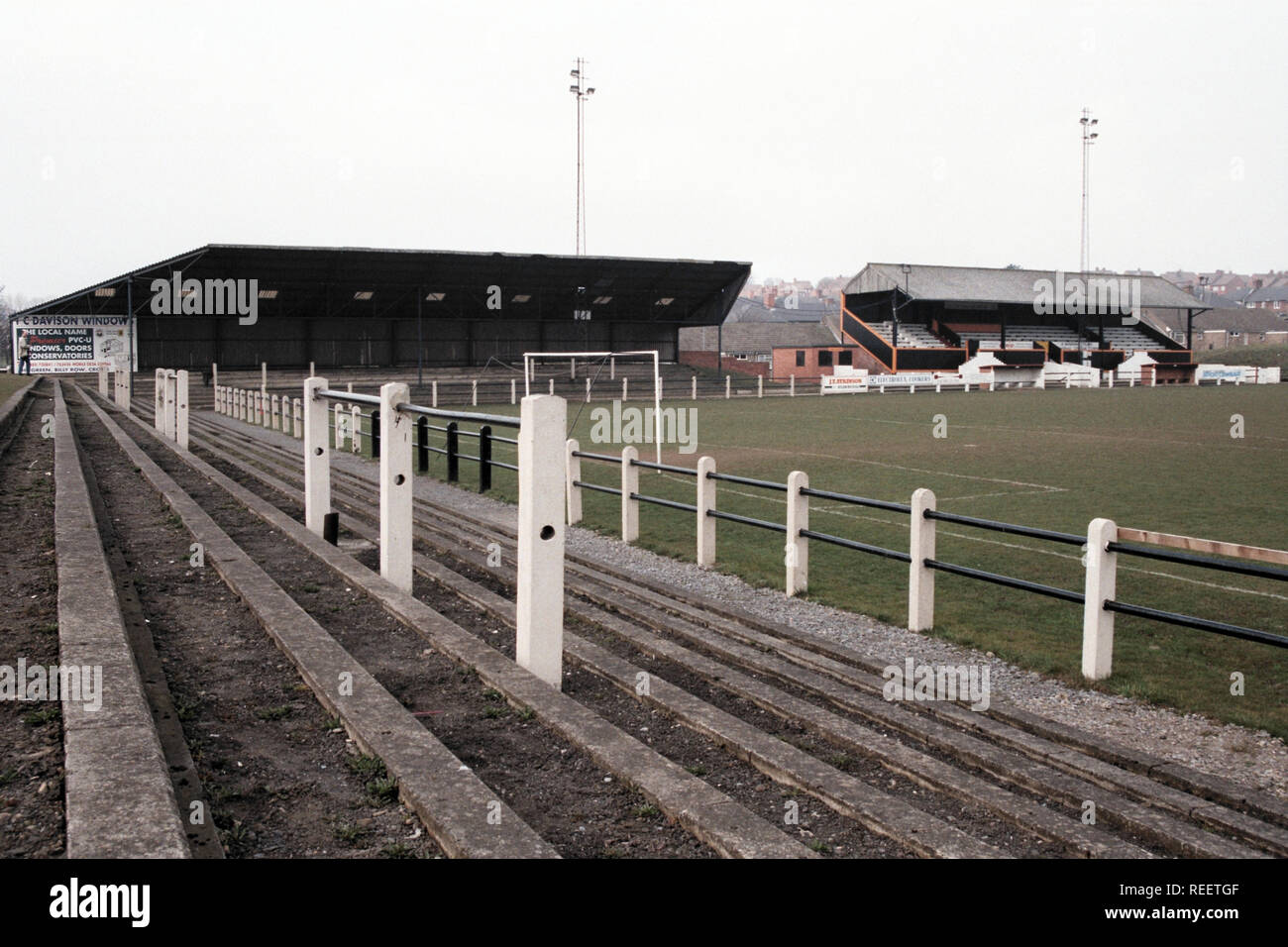 General view of Crook Town AFC Football Ground, Millfield Ground, Crook ...