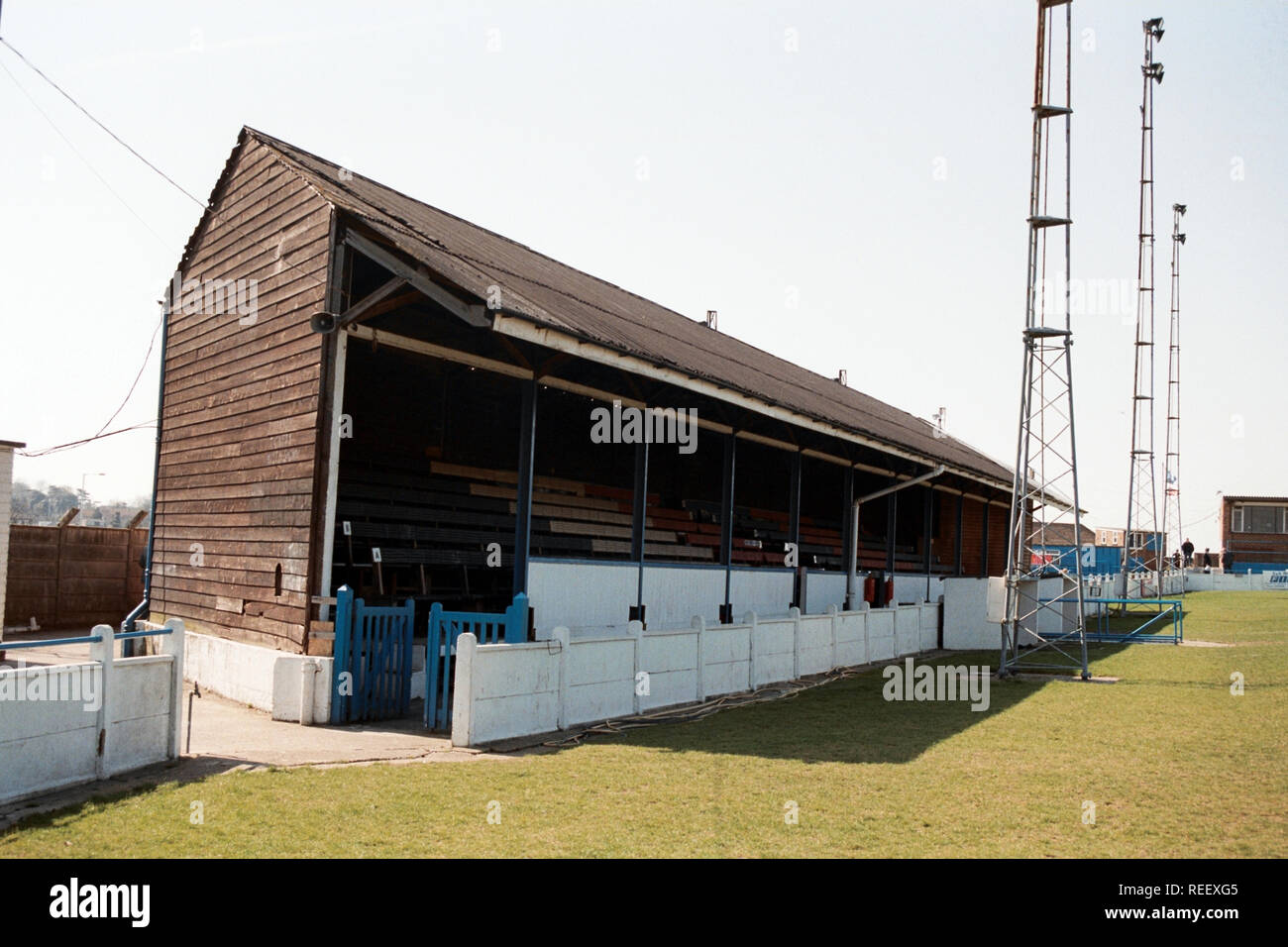The main stand at Margate FC Football Ground, Hartsdown Park, Margate ...