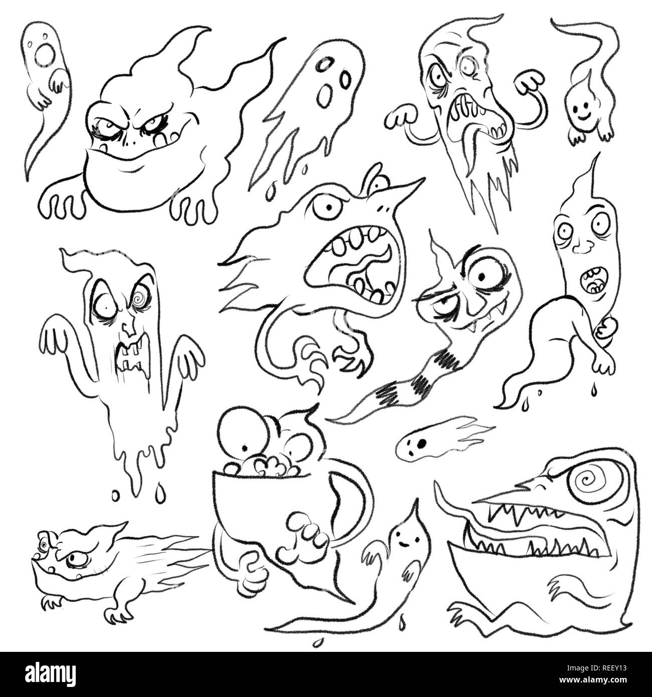 Spooky halloween ghosts illustration Stock Photo - Alamy