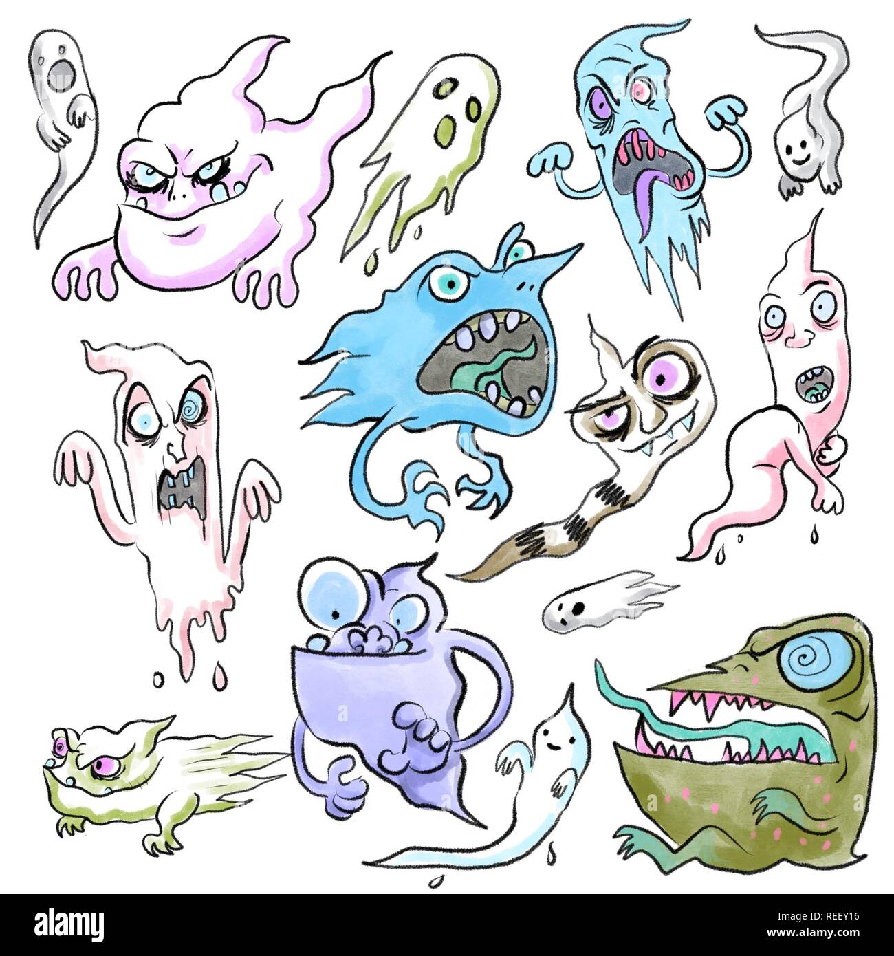 Spooky halloween ghosts illustration Stock Photo - Alamy