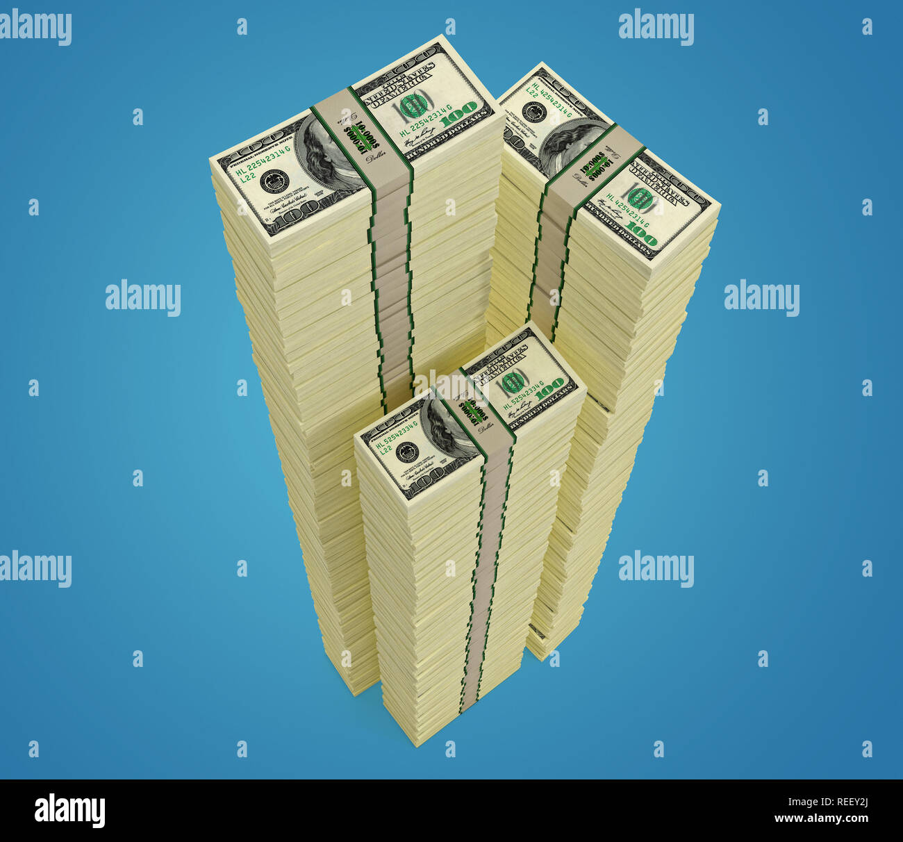 Stacks of 100 Dollar Banknotes - 3D Rendering Stock Photo - Alamy