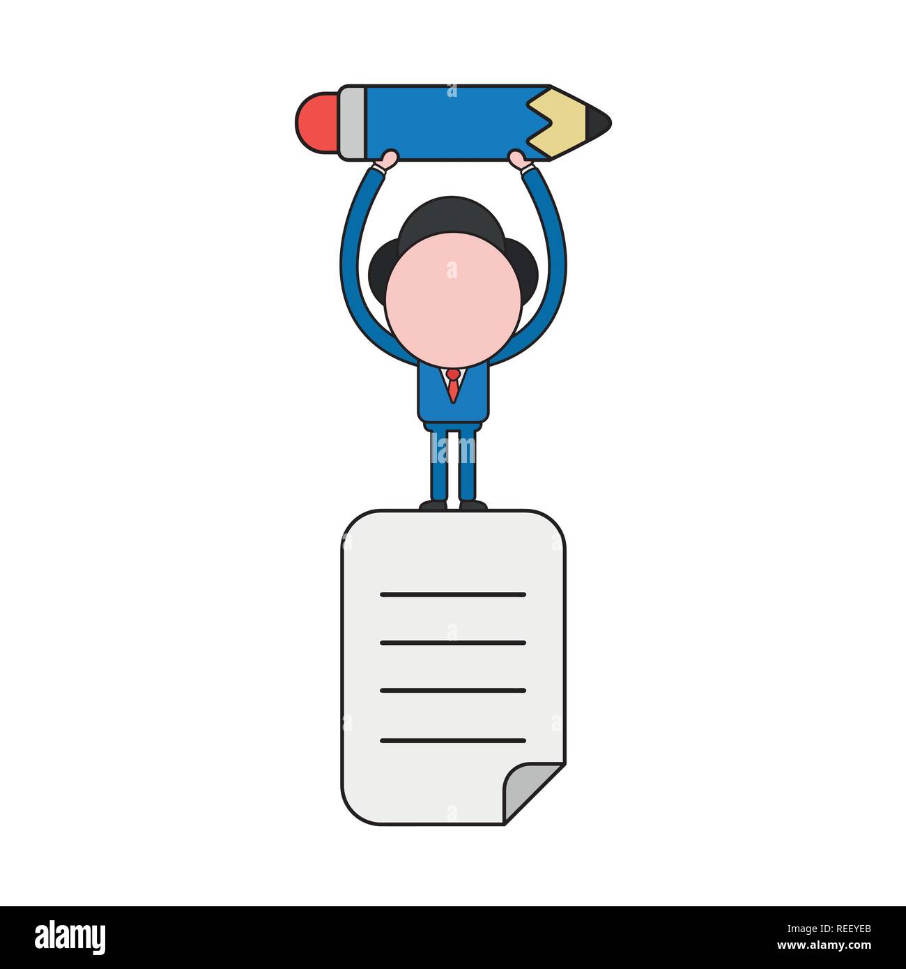 Vector illustration businessman character standing on written paper and ...