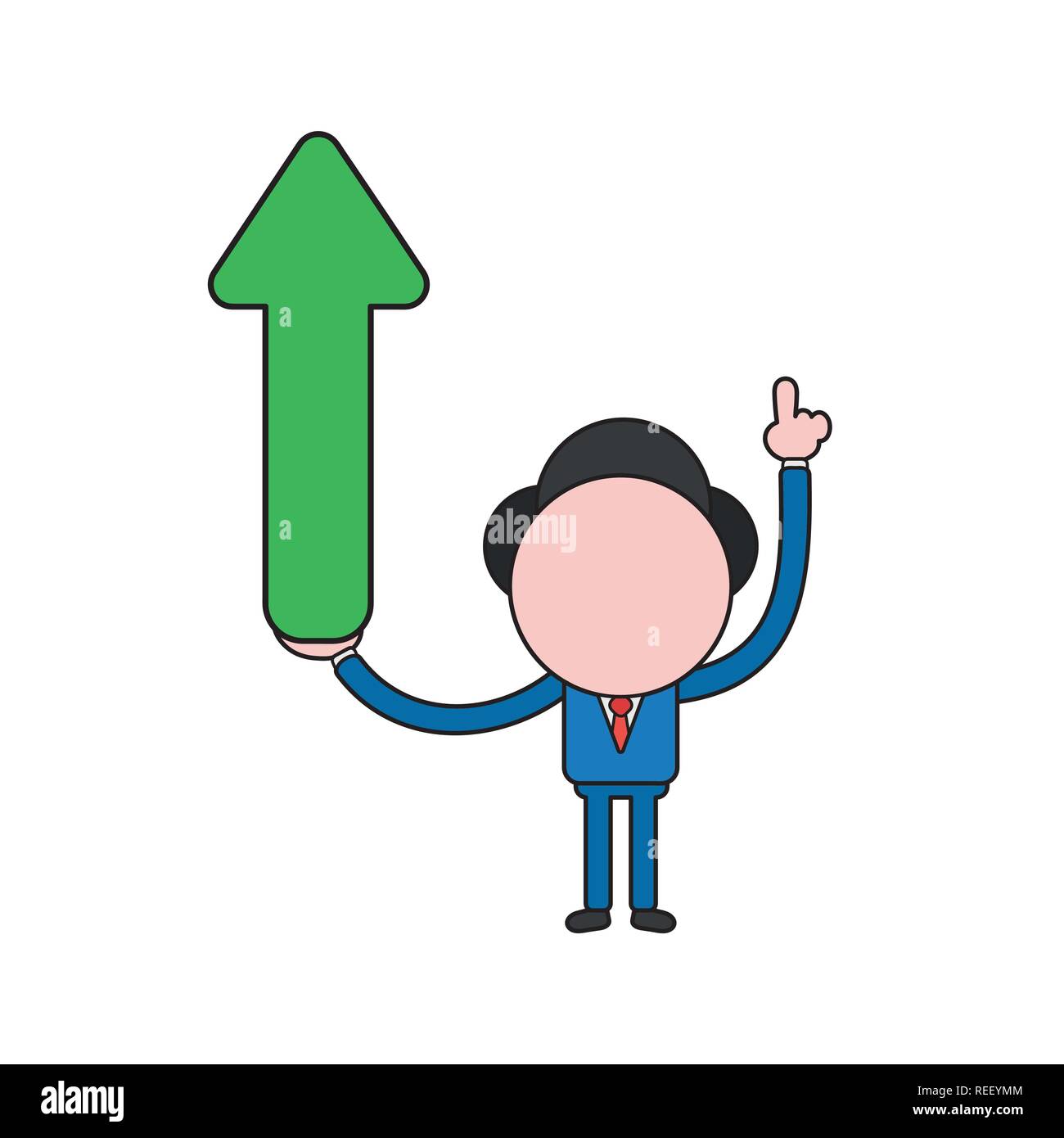 Vector illustration businessman character pointing up and holding arrow ...