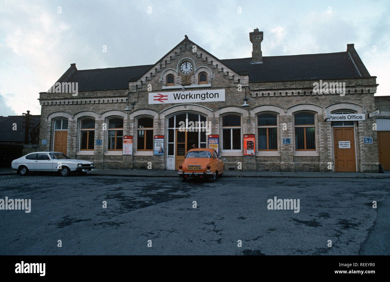 Workington Station on the Cumbrian coast railway line, North West ...