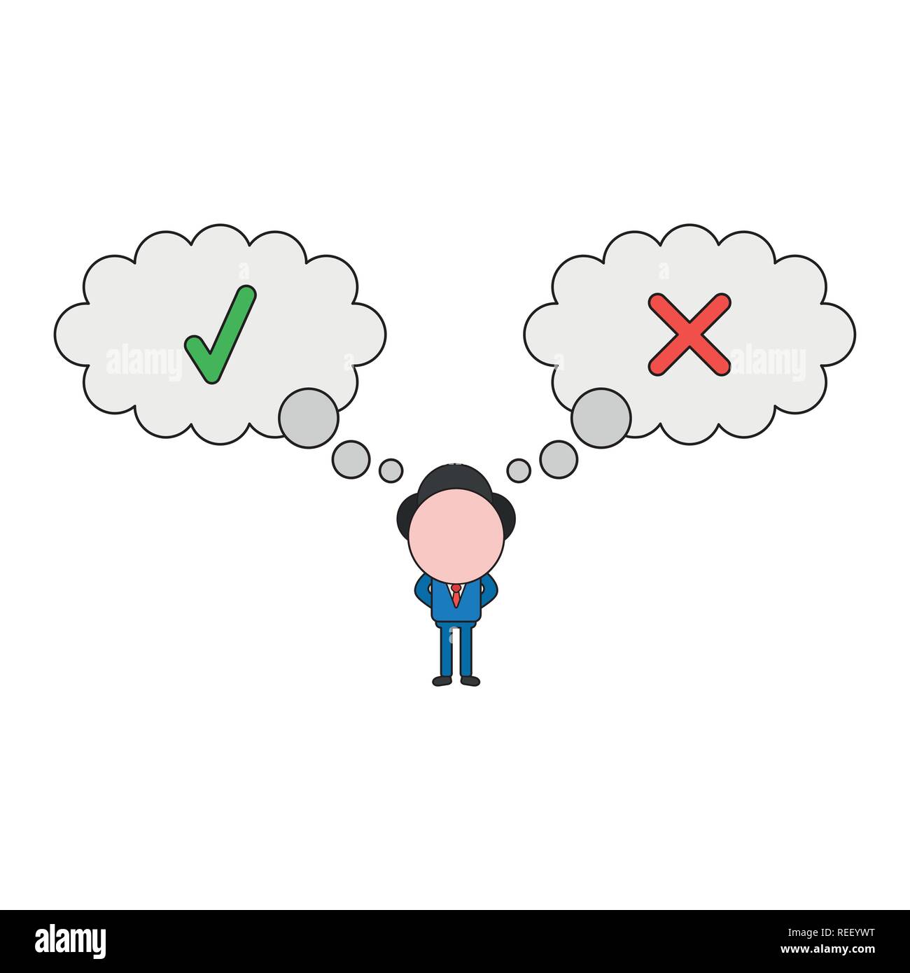 Vector illustration businessman character with thought bubbles with ...