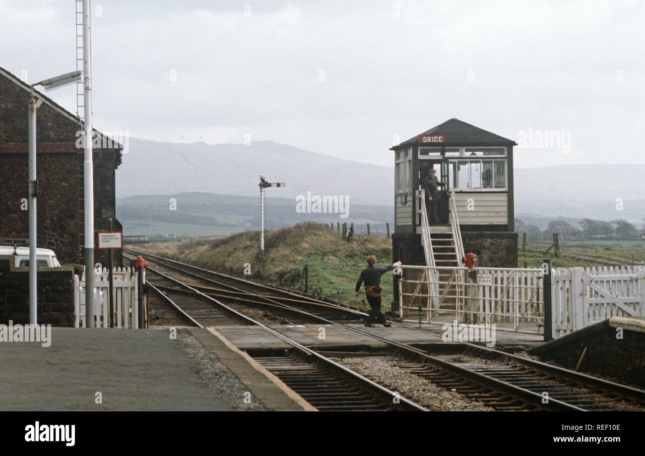 Drigg level crossing and railway station on the Cumbrian coast railway ...