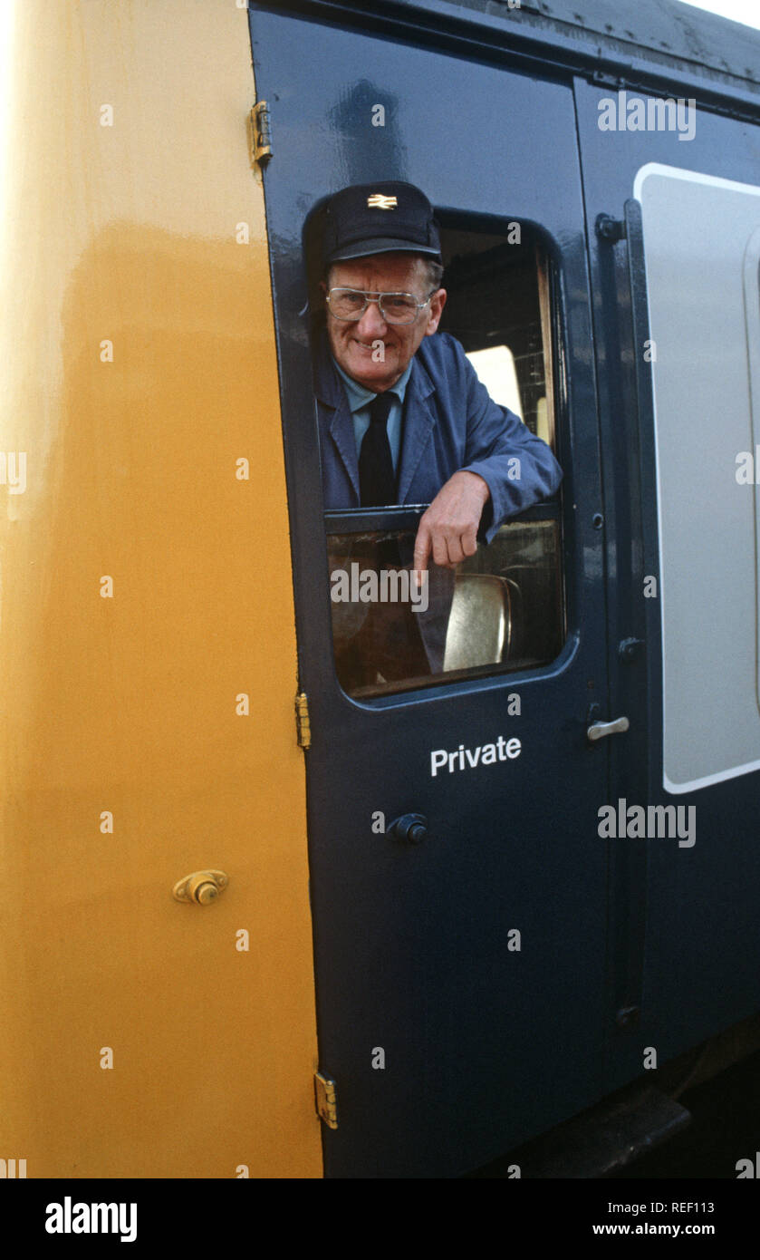 British Rail Diesel Multiple Unit train driver on the Cumbrian coast ...