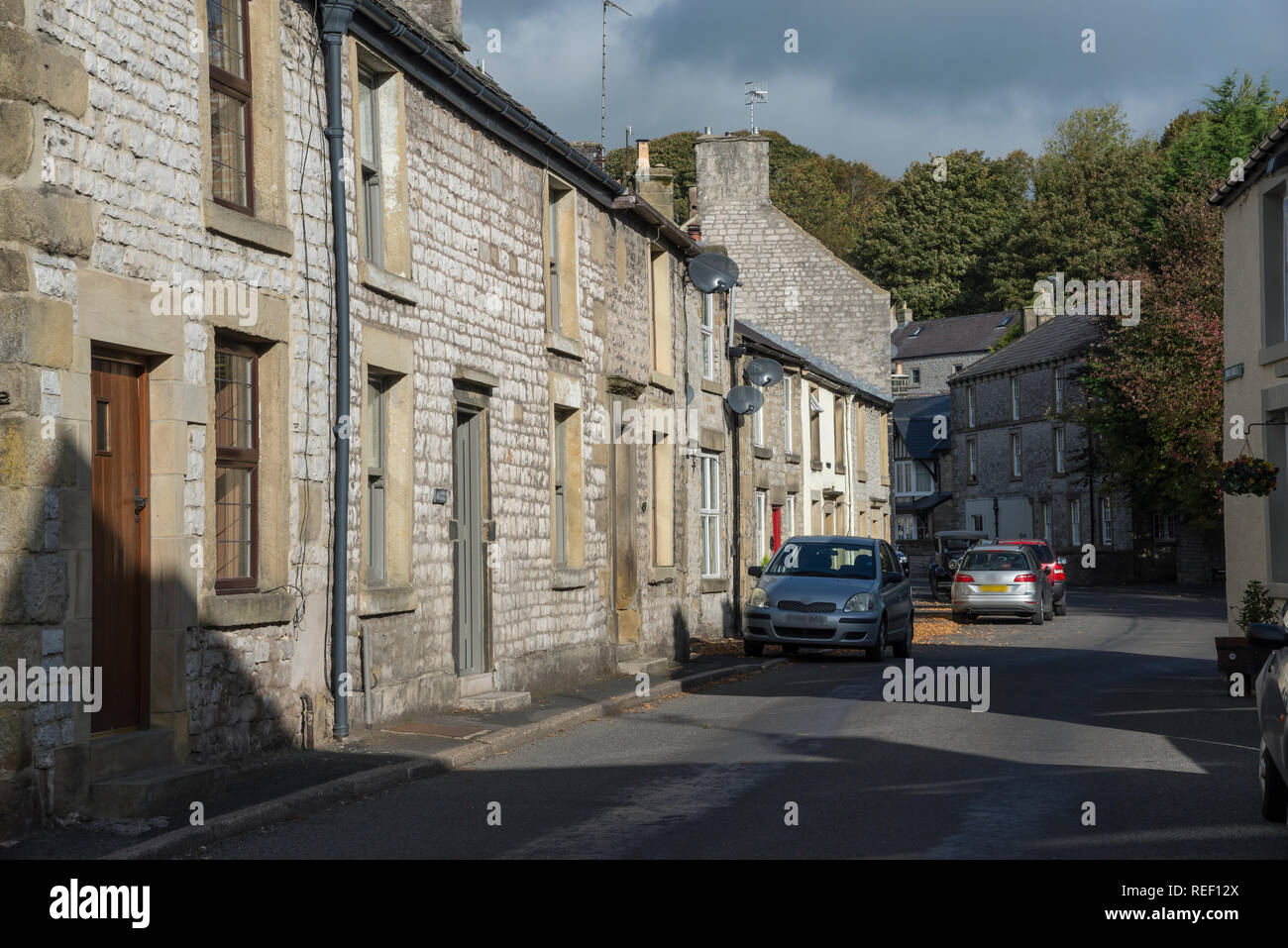 Stone cottages in the Derbyshire village of Tideswell, Peak District ...
