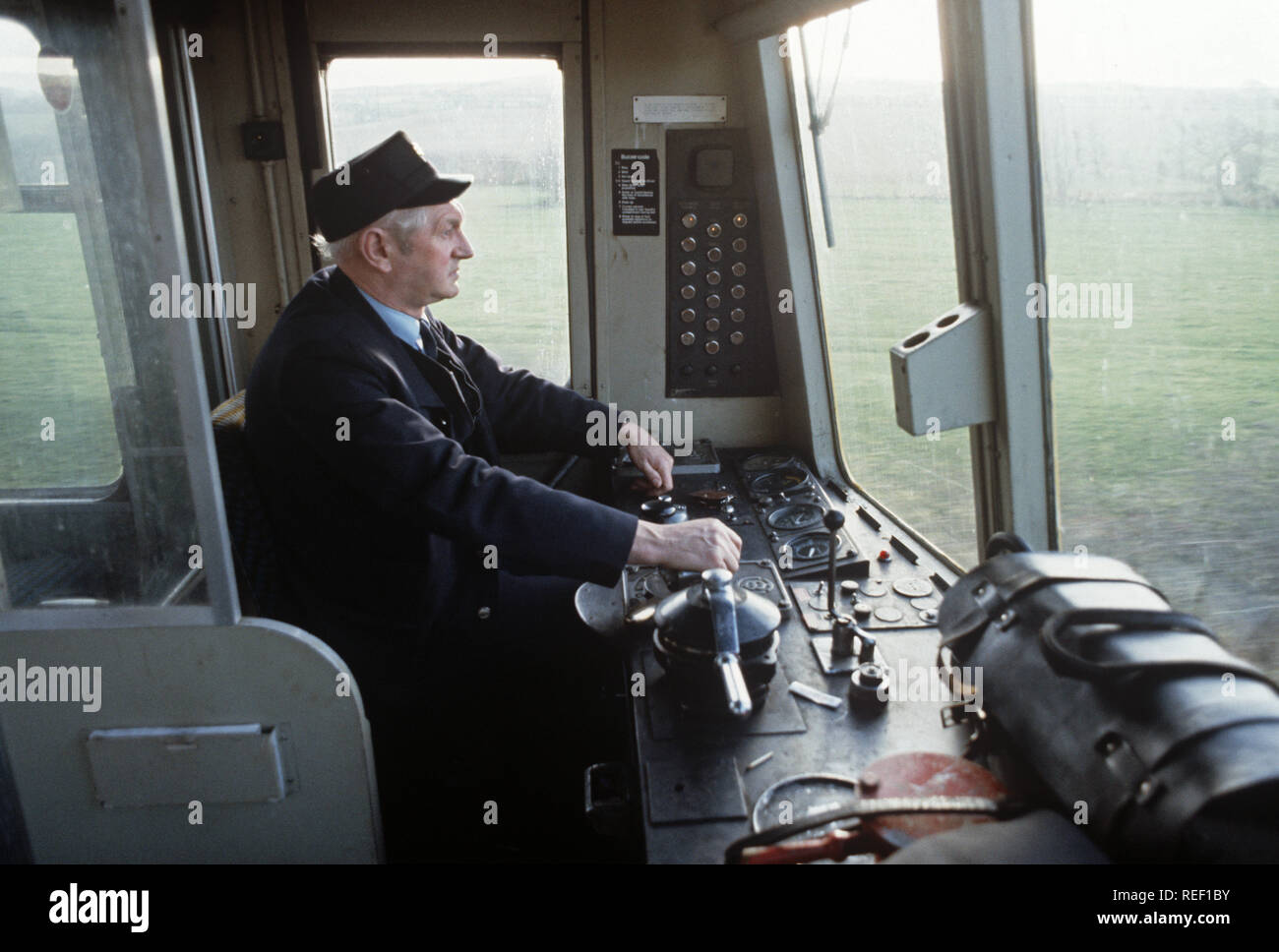 British Rail Diesel Multiple Unit train driver on the Cumbrian coast ...