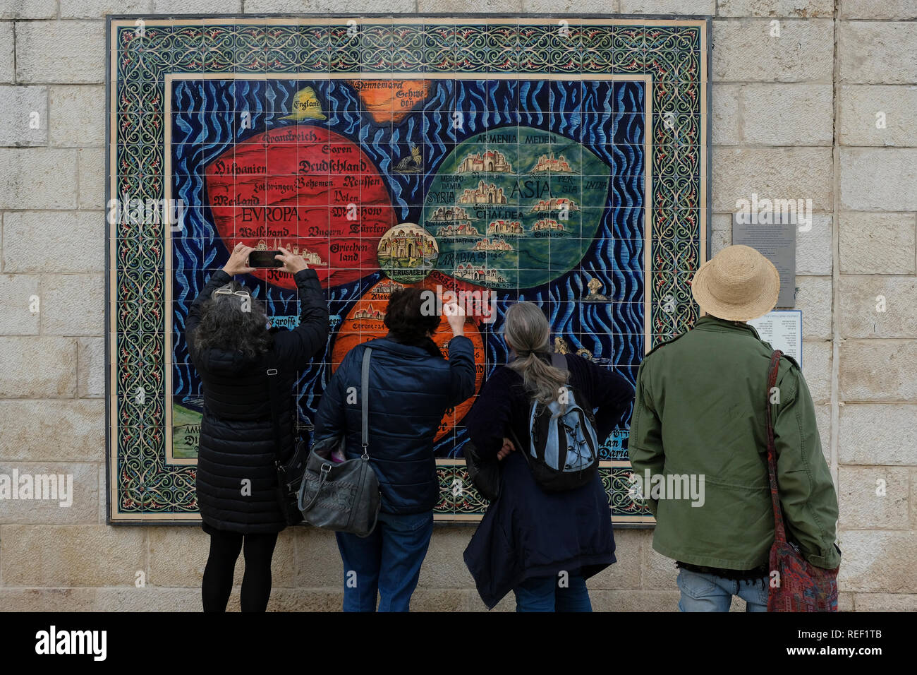 Tourist looking at a mosaic model by Armenian ceramicist Arman Darian ...
