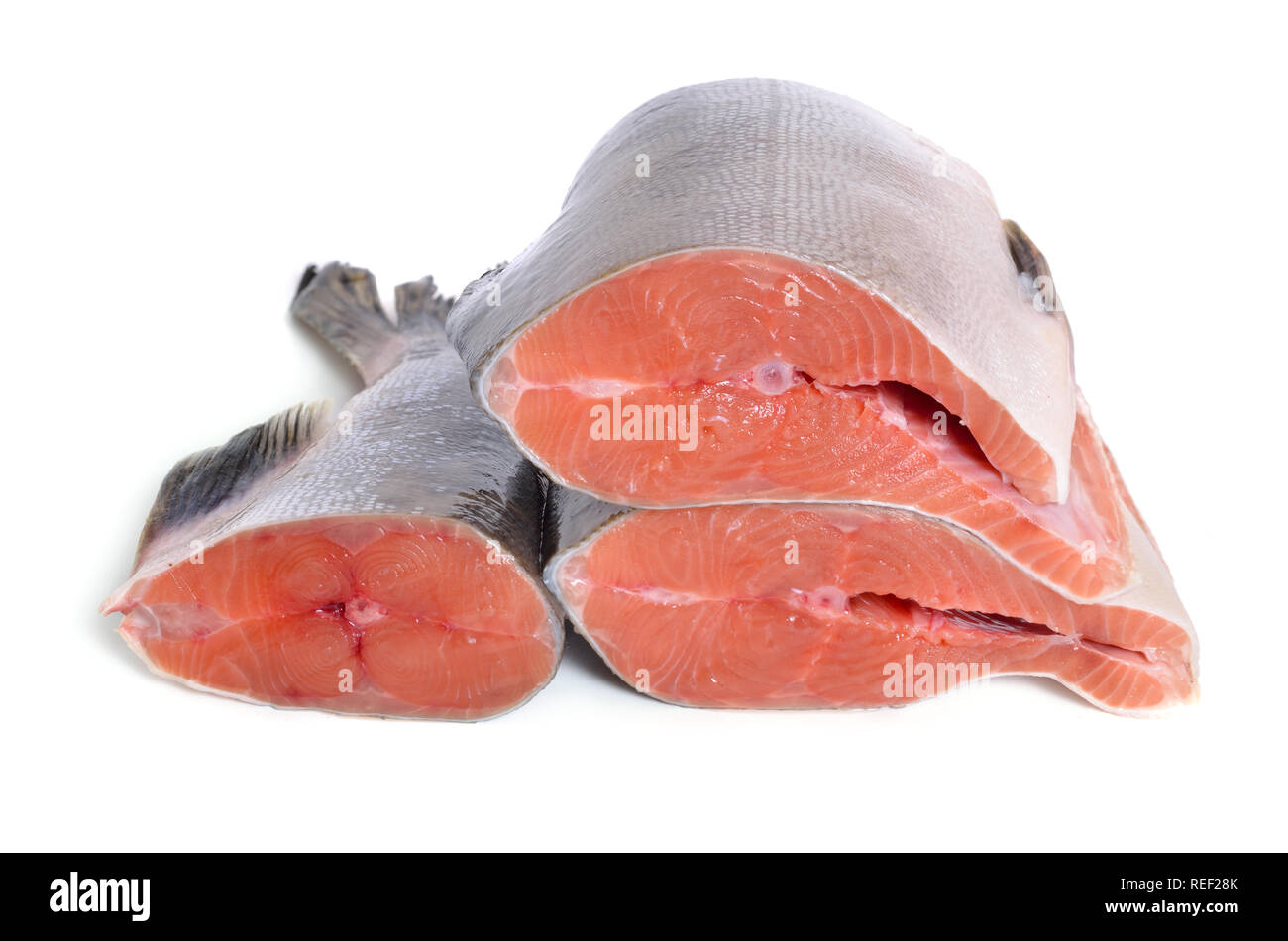 Pieces of pink salmon isolated on white background Stock Photo - Alamy