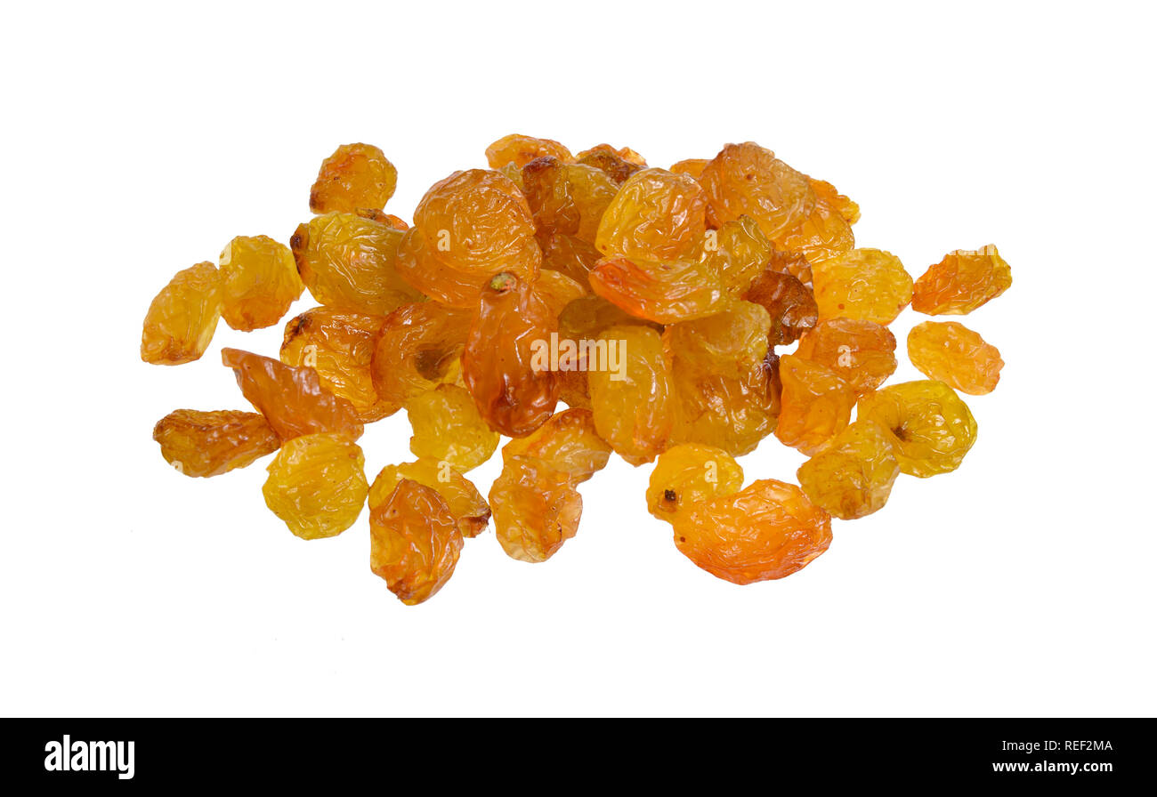 A raisin is a dried grape isolated on white background. Full dept of ...