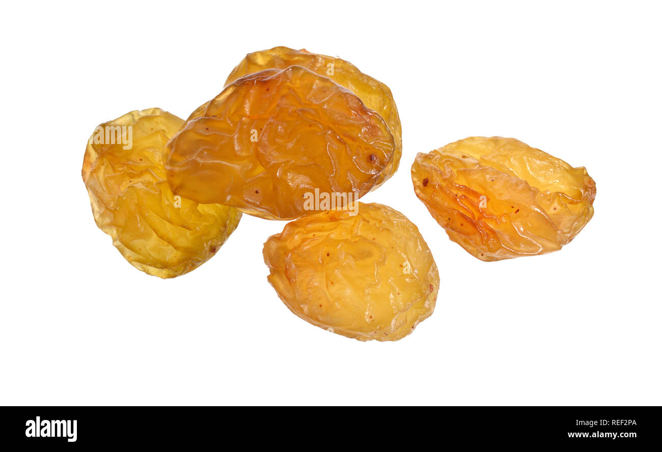 A raisin is a dried grape isolated on white background. Full dept of ...