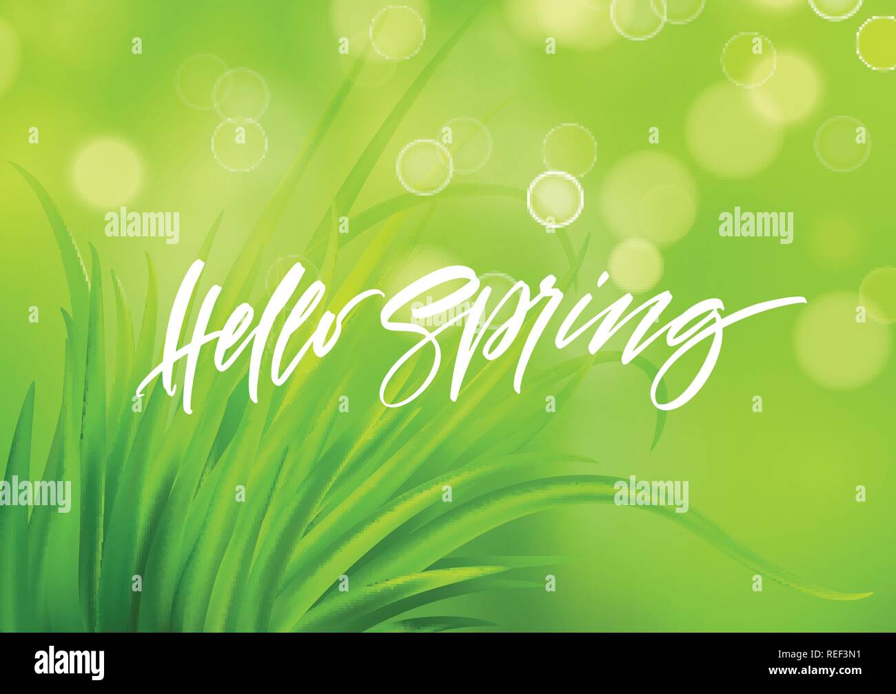 Frash Spring green grass background with handwriting lettering. Vector ...
