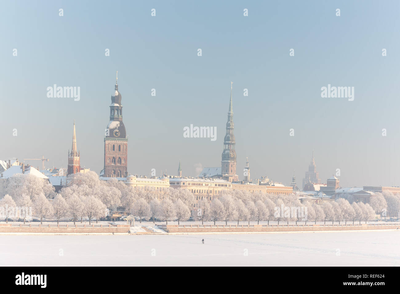 Panorama of the capital of Latvia, the city of Riga by the Daugava ...