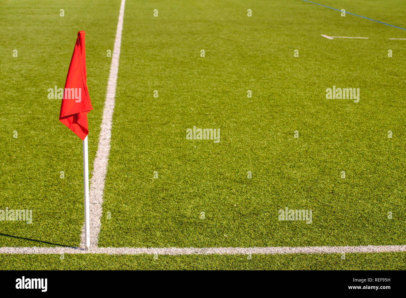 Flags on a soccer field, stop and warning concept Stock Photo - Alamy