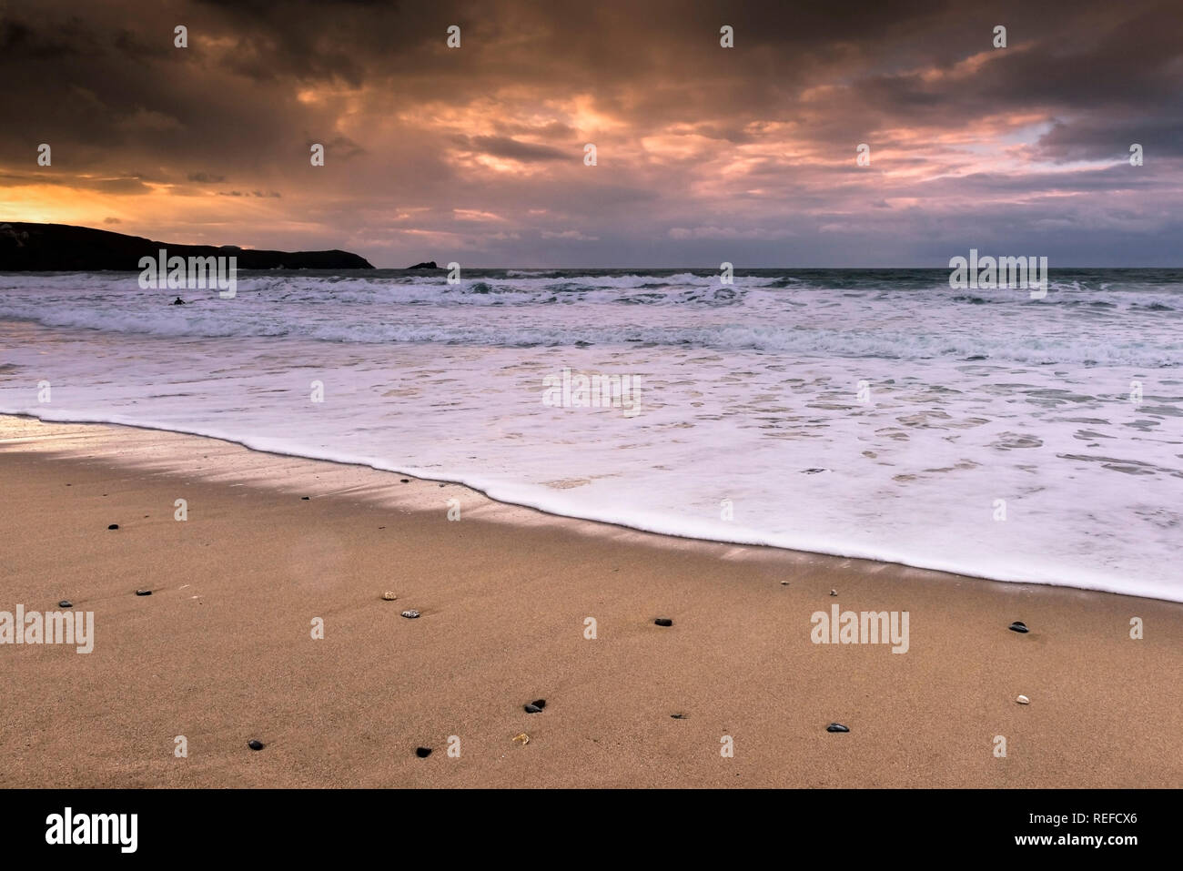 A spectacular sunset over Fistral Beach in Newquay Cornwall Stock Photo ...