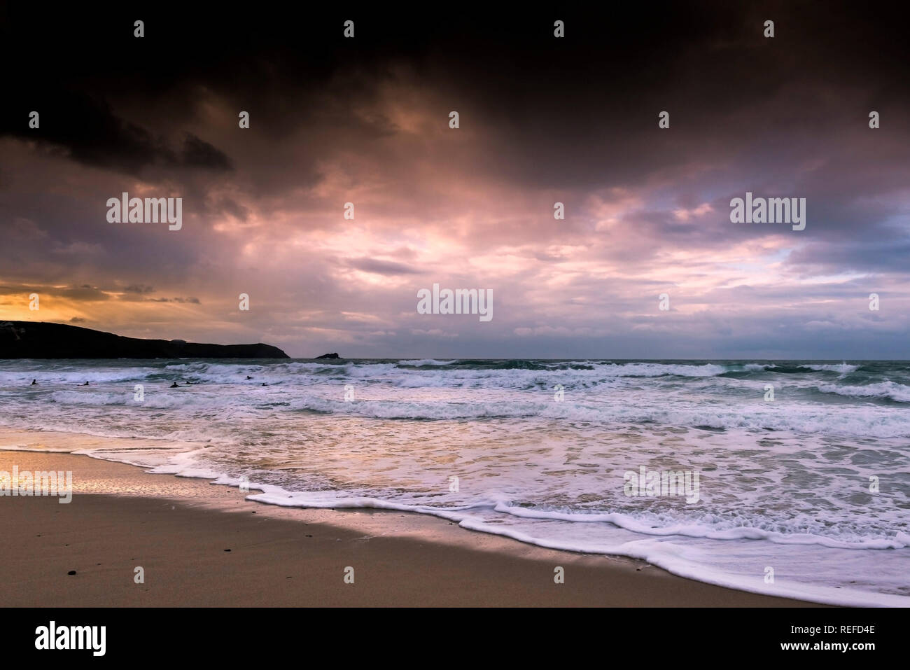 A spectacular sunset over Fistral Beach in Newquay Cornwall Stock Photo ...
