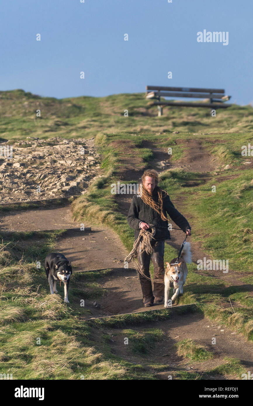 Man walking dog down path hi-res stock photography and images - Alamy