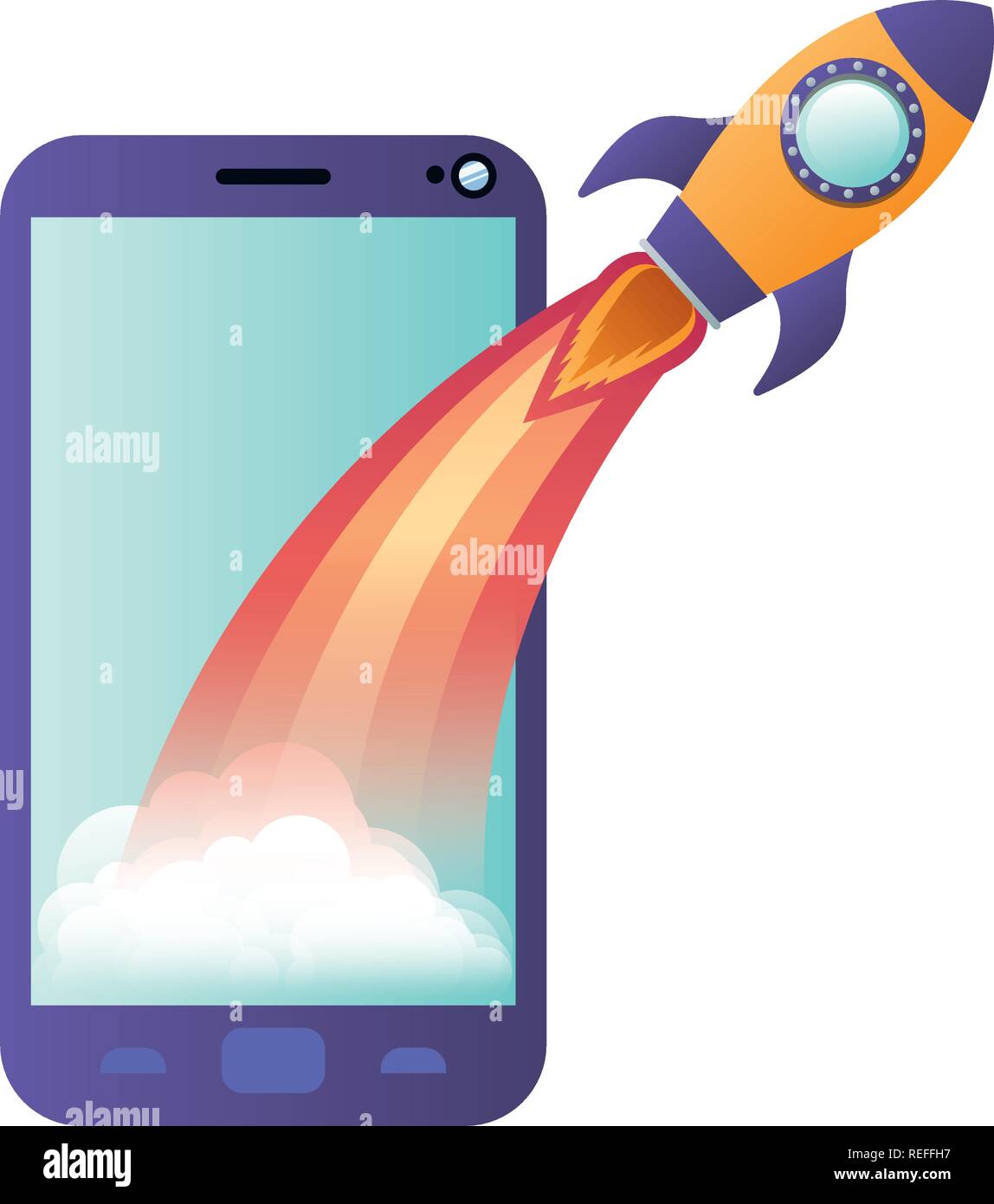 smartphone screen with flying rocket isolated icon Stock Vector Image ...