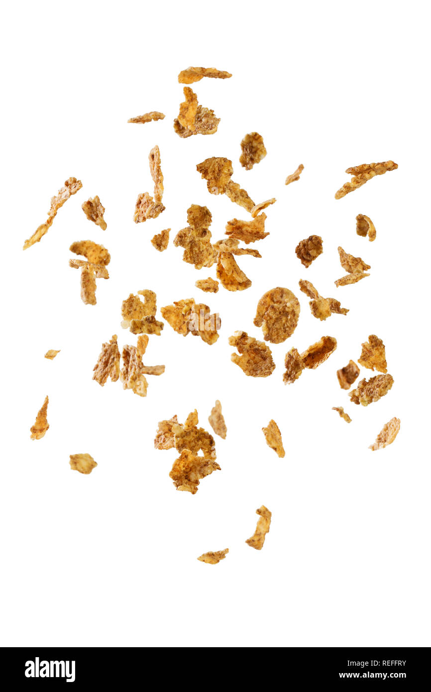 Falling corn flakes isolated on white background Stock Photo - Alamy