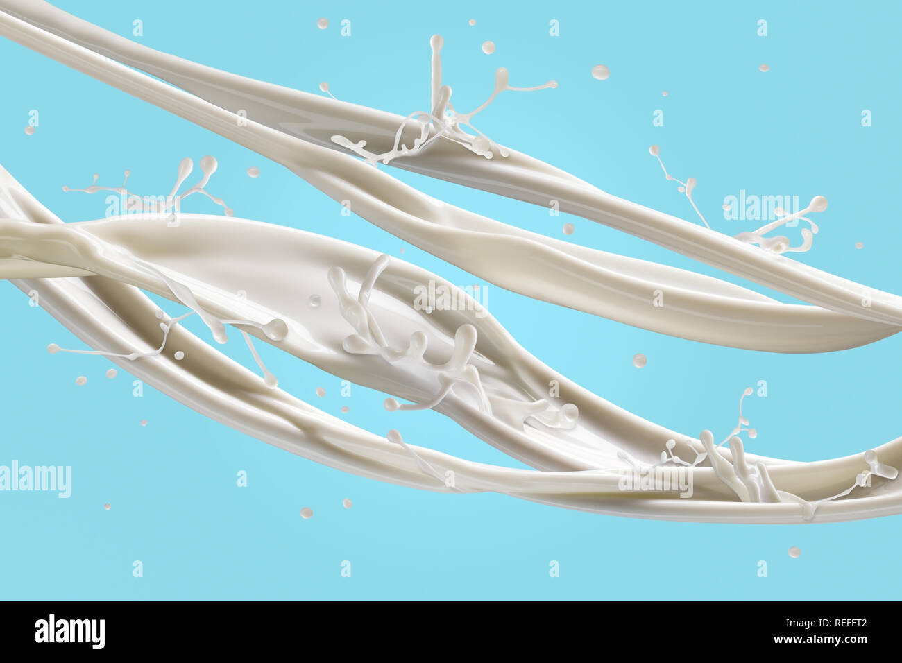 Waves of milk on light blue background Stock Photo - Alamy