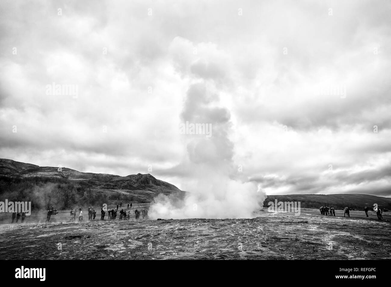 Iceland. Marvel active hot spring of Strokkur spouts steaming water 30 ...