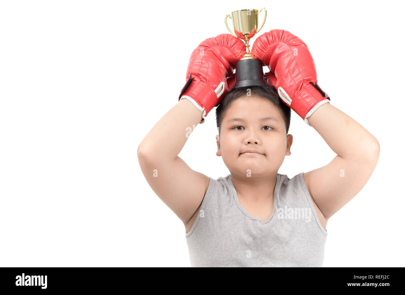 obese boxer show trophy isolated on white background, Healthy and ...