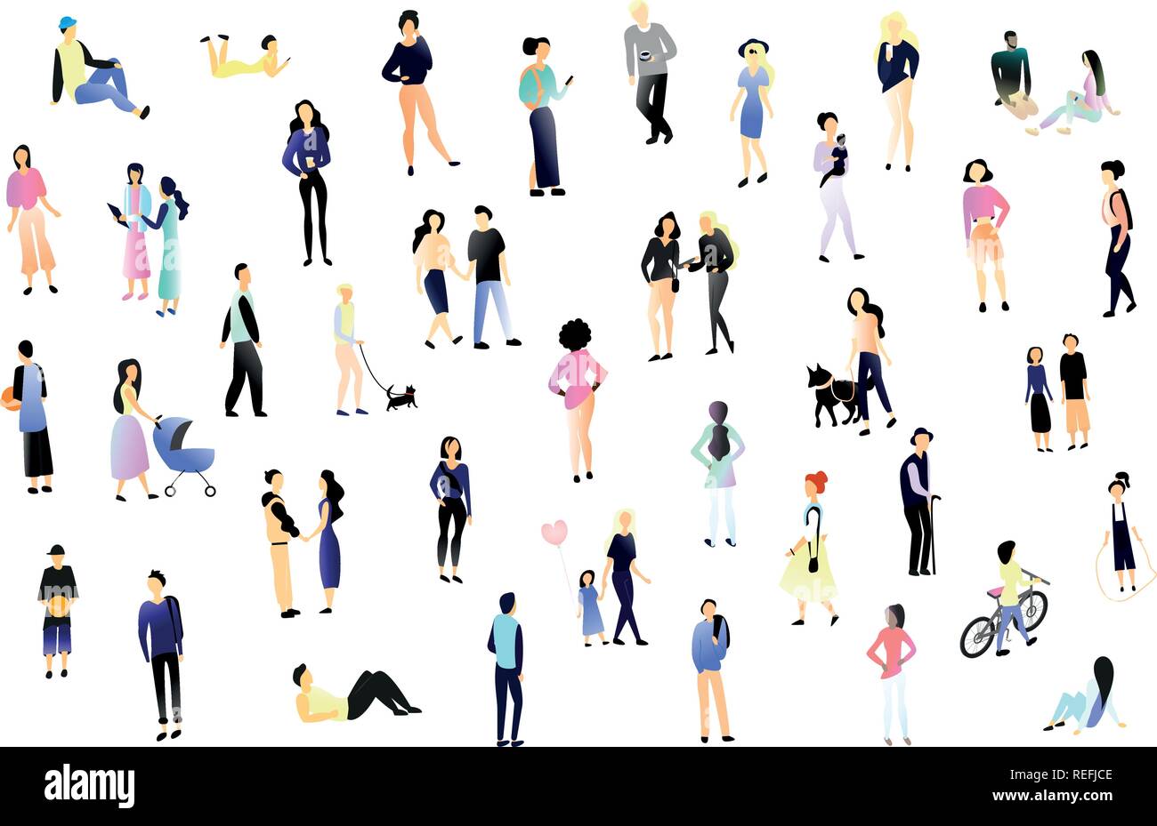 Set of people . Outdoor. Different activities. Characters are isolated ...