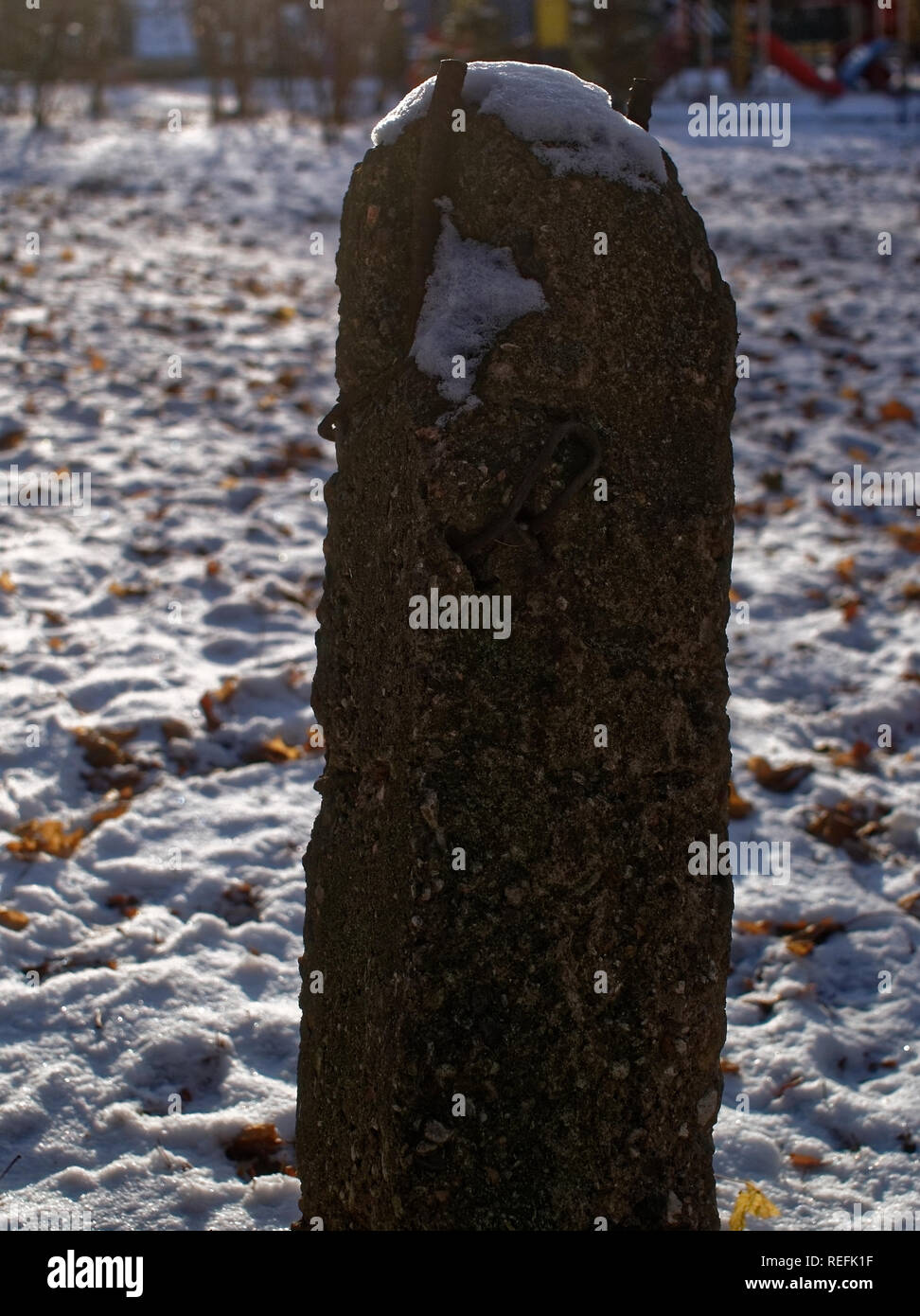 old concrete column in snow in winter, Moscow Stock Photo - Alamy