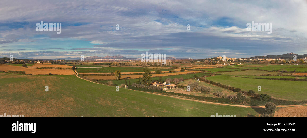 Aerial panorama landscape over Spanish agriculture field Stock Photo ...