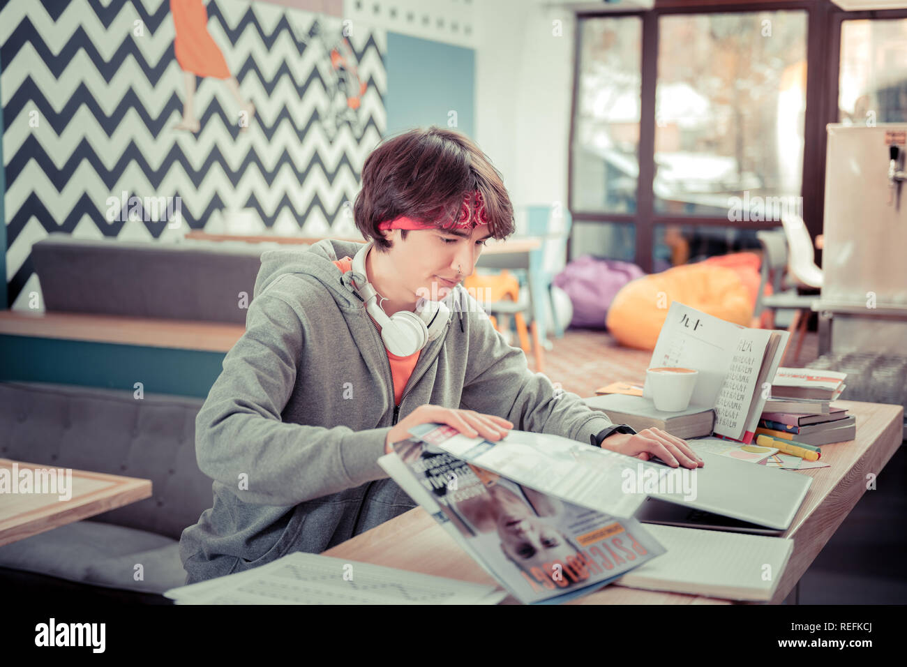 Student finishing his big and complicated final project Stock Photo - Alamy