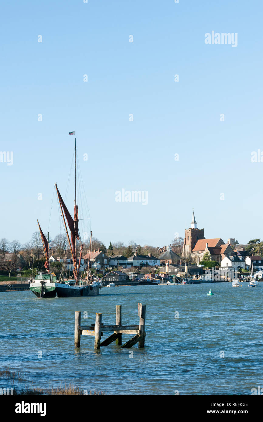 view of Maldon hythe , church and Thames barge from the promenade Stock ...