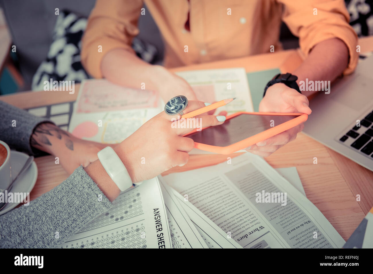 Students getting ready for the test with new mobile app Stock Photo - Alamy
