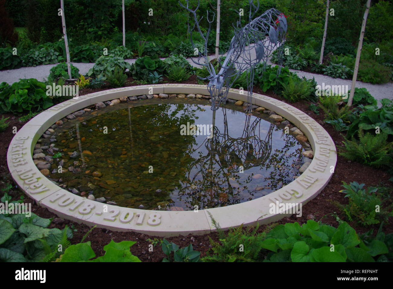 Metal Red Deer Stag Statue Drinking at the Millennium Pond in the ...