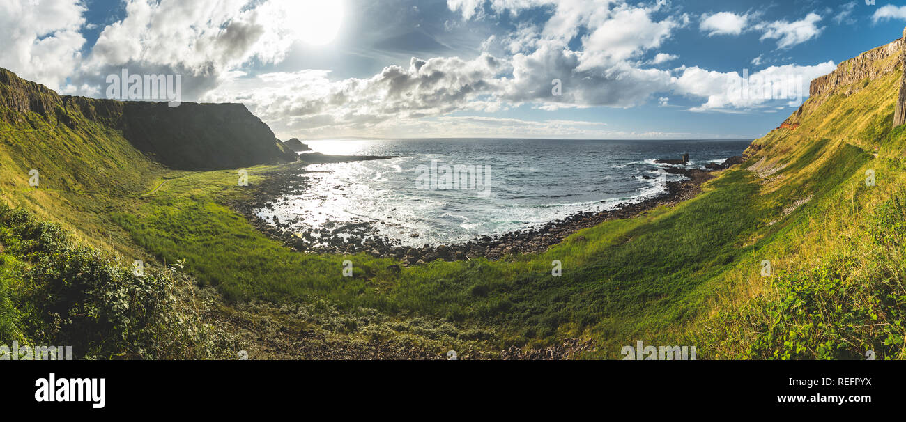Panoramic view of the Northern Ireland shoreline. Breathtaking Irish ...