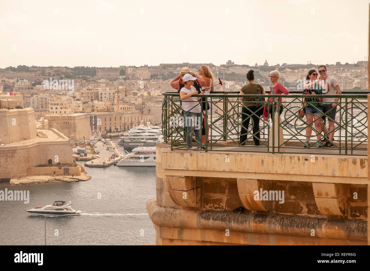 Visitors at the Upper Barrakka Gardens in Valletta, Malta, admiring the ...
