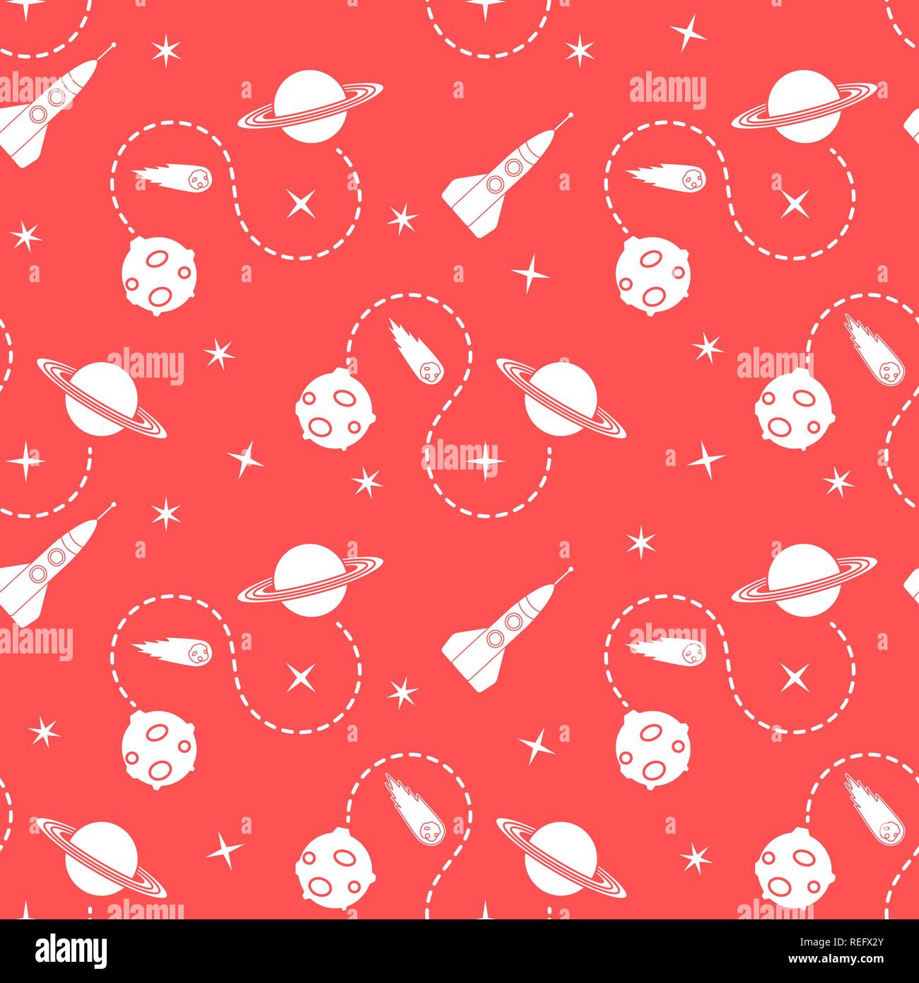 Seamless pattern with rocket, comet, planets, stars. Space exploration ...